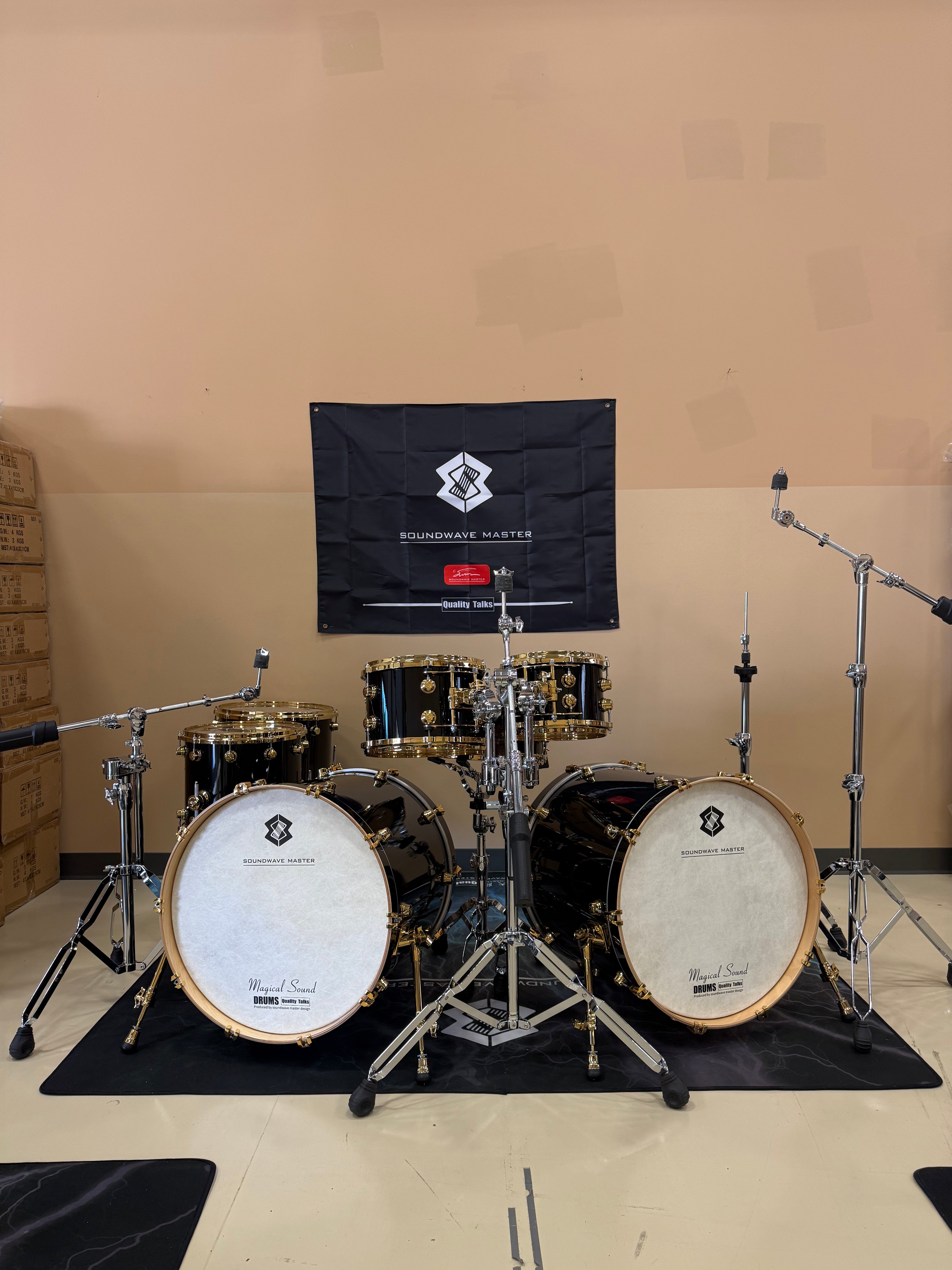SOUNDWAVE MASTER GLORY SOUND DEVIL BLACK DOUBLE BASS DRUM KIT – RL Drums